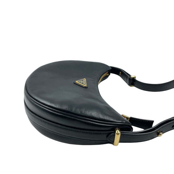 Prada | Bags | Prada Arqu Black Calfskin Leather Shoulder Bag Crescent Moon Shape | Poshmark